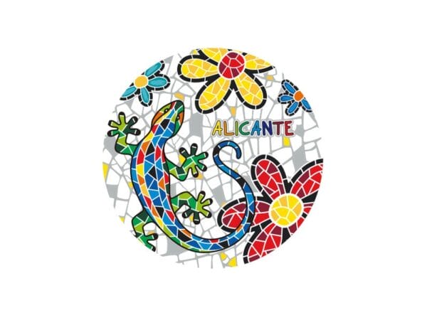 Ceramic Coaster. Salamander and Flowers. Alicante. | Olé Mosaic