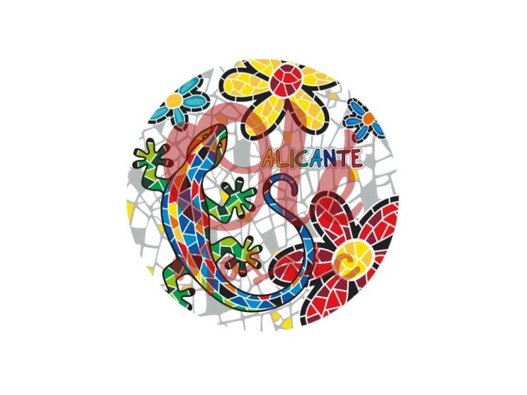 Ceramic Coaster. Salamander and Flowers. Alicante. | Olé Mosaic