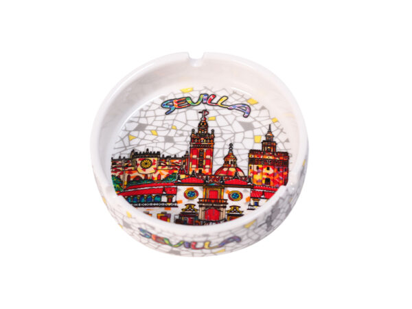 8 cm Ceramic Ashtray. Seville. White | Olé Mosaic