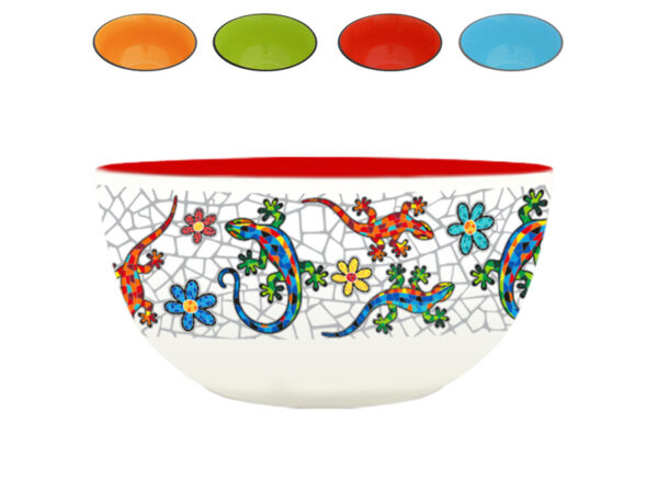 14 cm Ceramic Bowl. Salamander and Flowers. White | Olé Mosaic